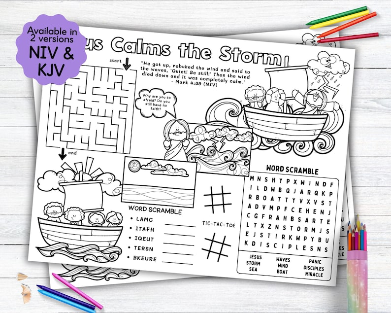 Jesus Calms the Storm Activity Placemat, Jesus Bible Story Coloring ...