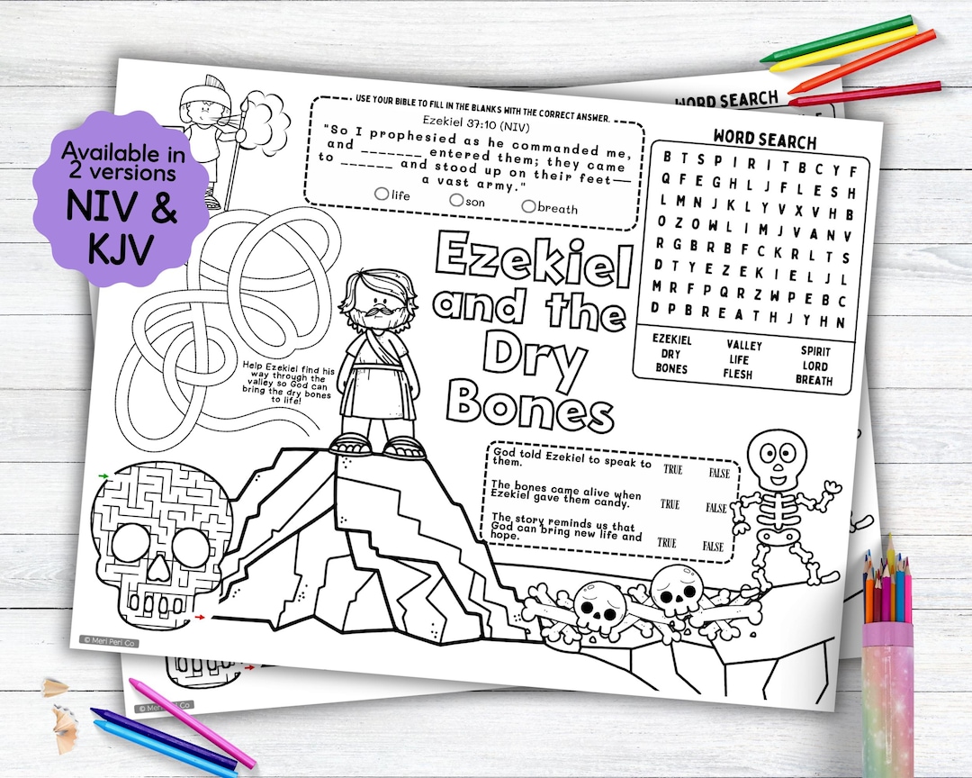 Ezekiel and the Dry Bones Activity Placemat, Bible Story Coloring ...