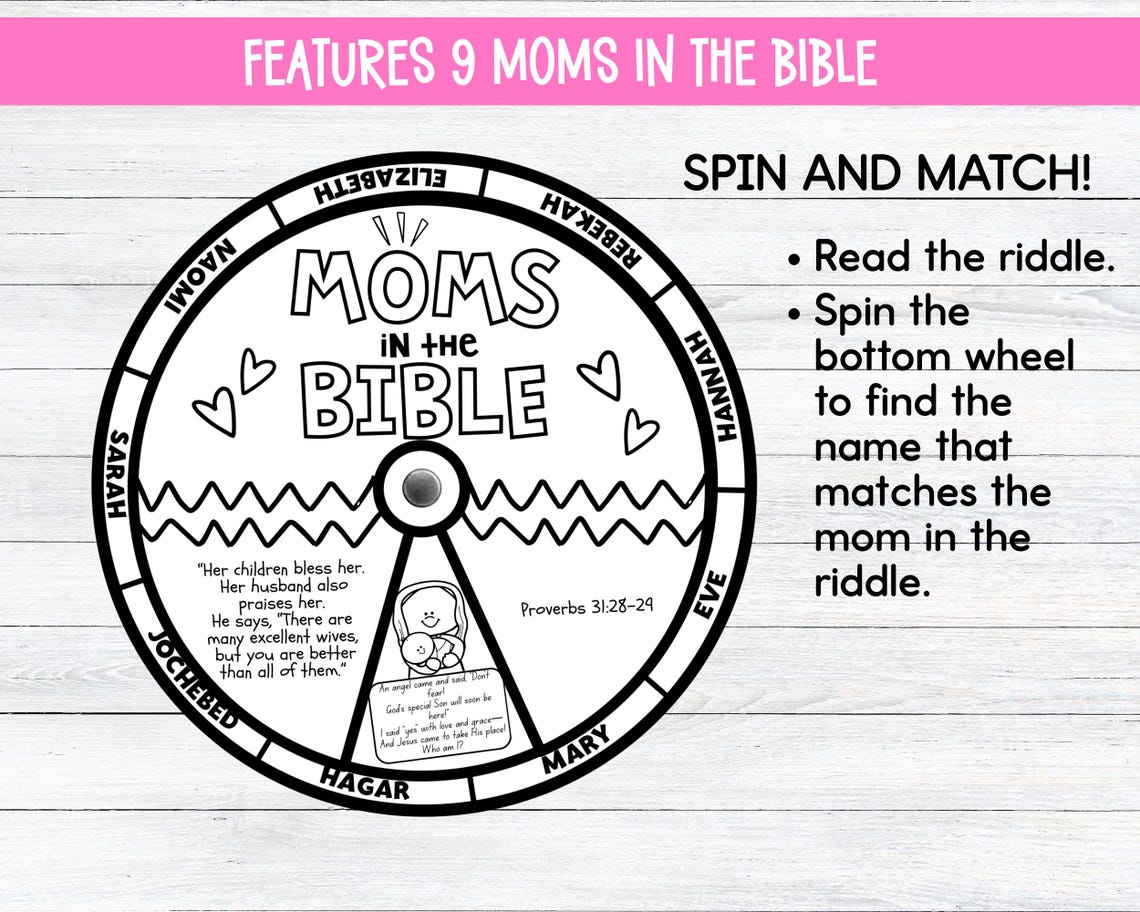 Mother's Day Bible Craft, Spin to Guess the Bible Mom, Printable Craft ...