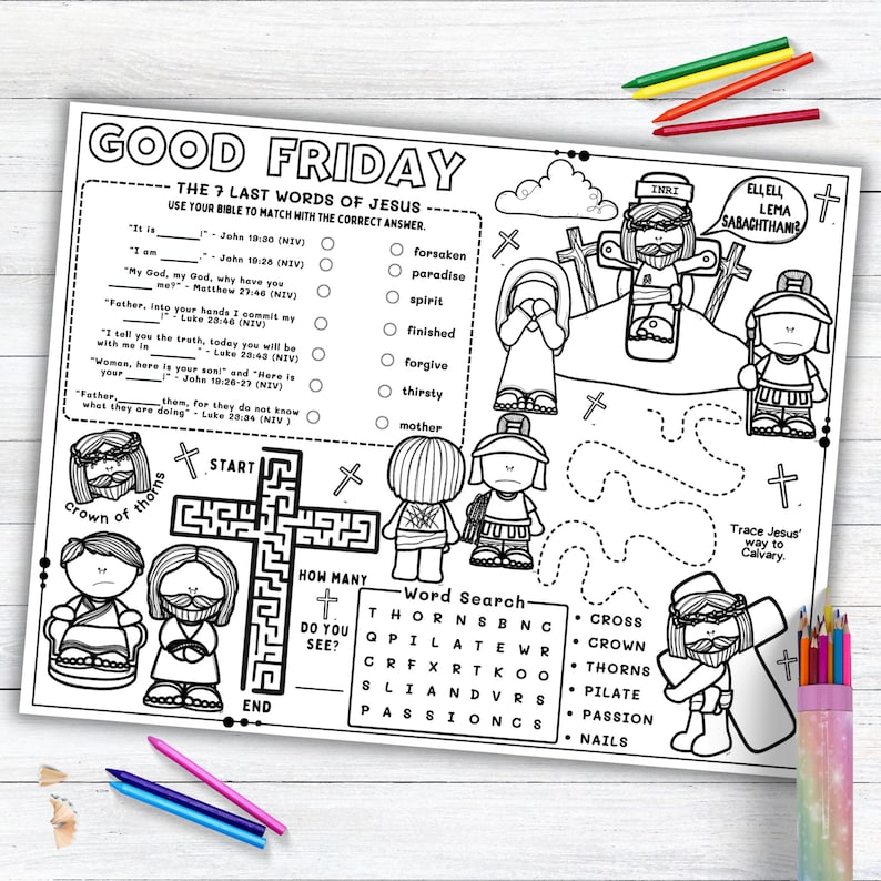 Good Friday Activity Placemat, Holy Week, Lenten Season Coloring ...
