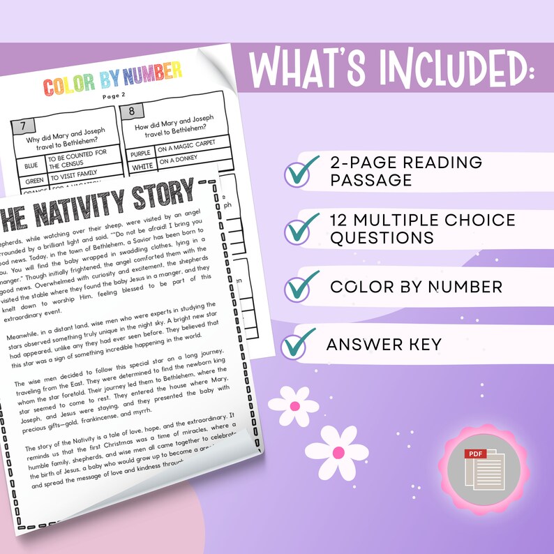 The Nativity Story Color by Number Activity | Printable Nativity Story ...