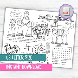 Jesus and the Widow's Son Activity Placemat, Life of Jesus Bible Story ...