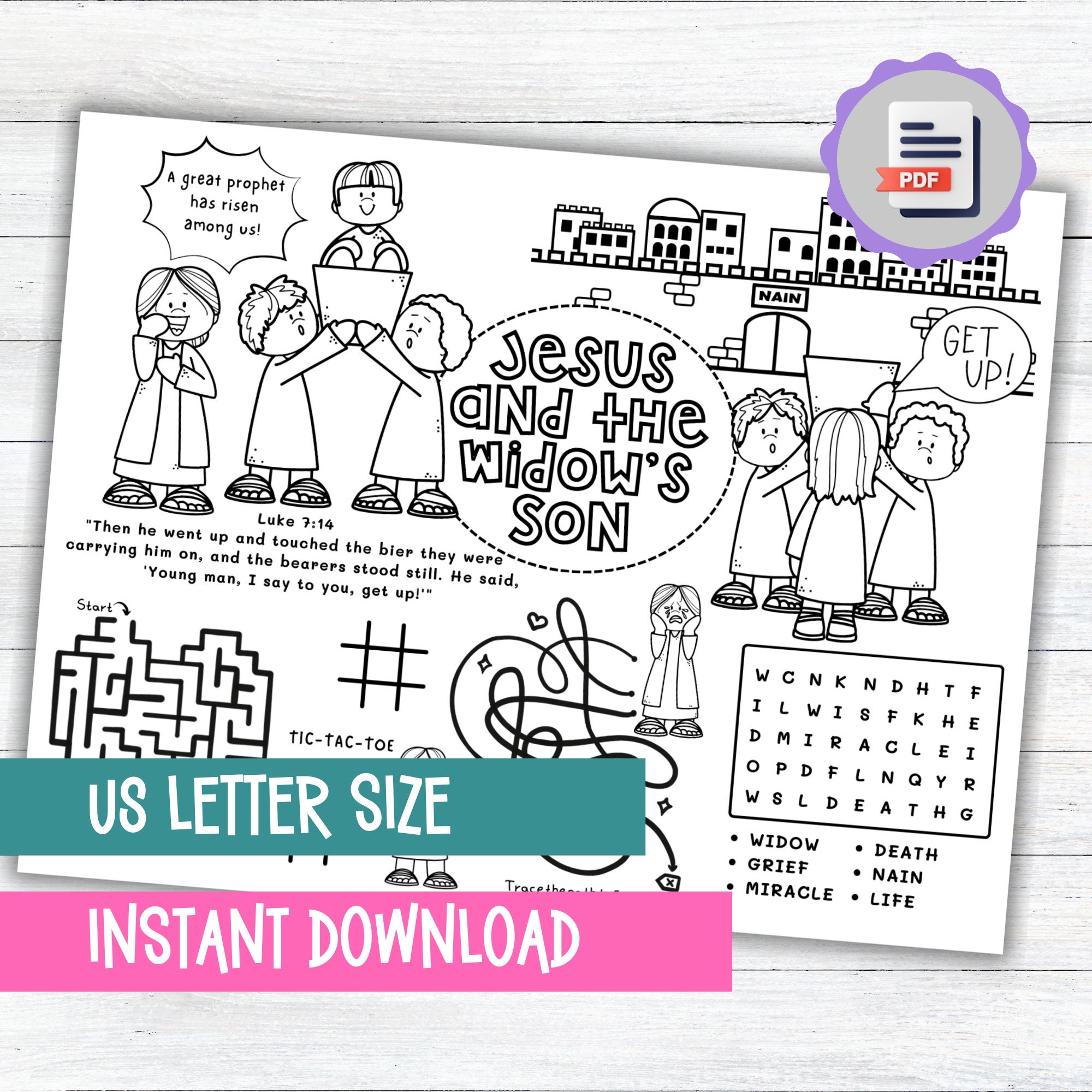 Jesus and the Widow's Son Activity Placemat, Life of Jesus Bible Story ...