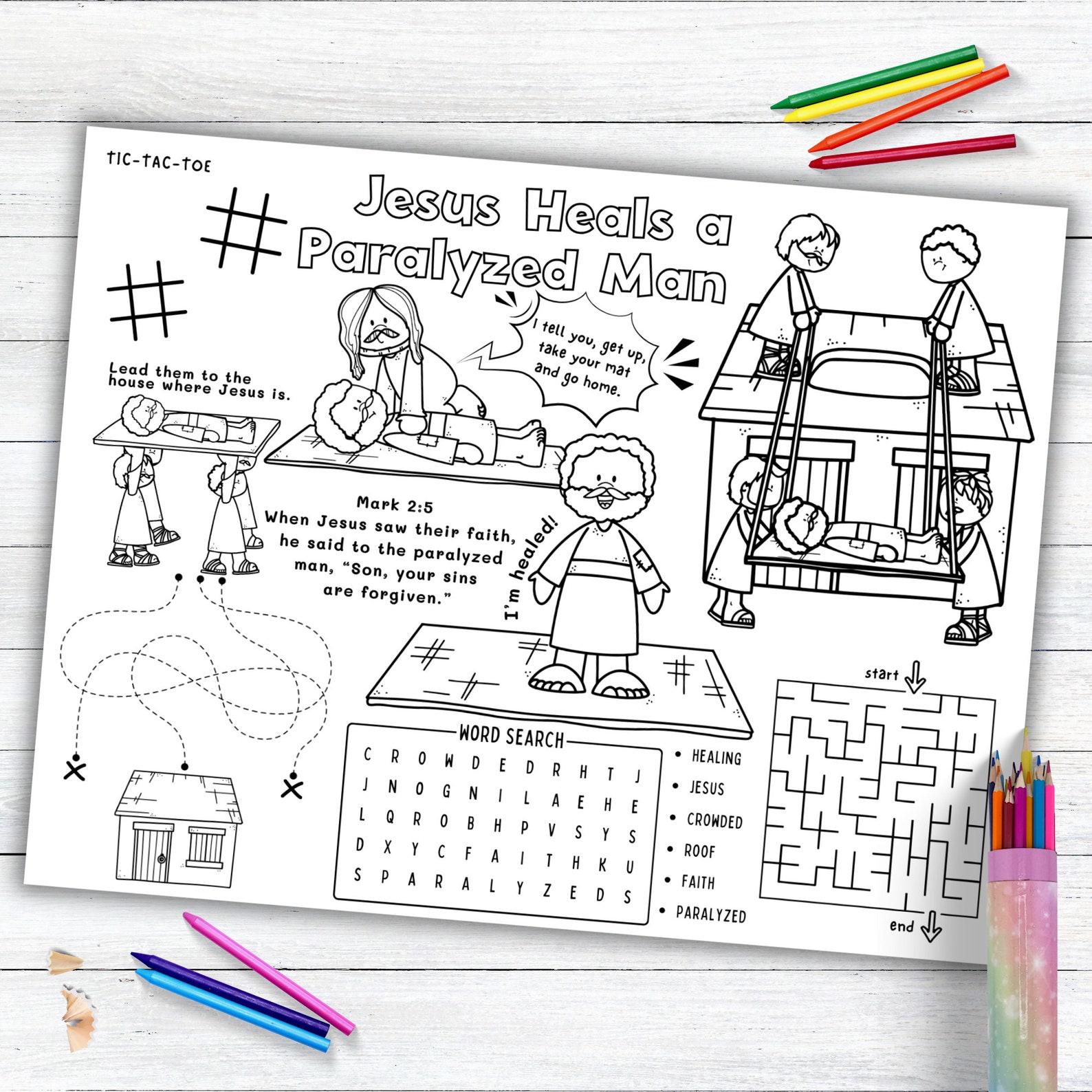 Jesus Heals a Paralyzed Man Activity Placemat, Jesus Bible Story ...