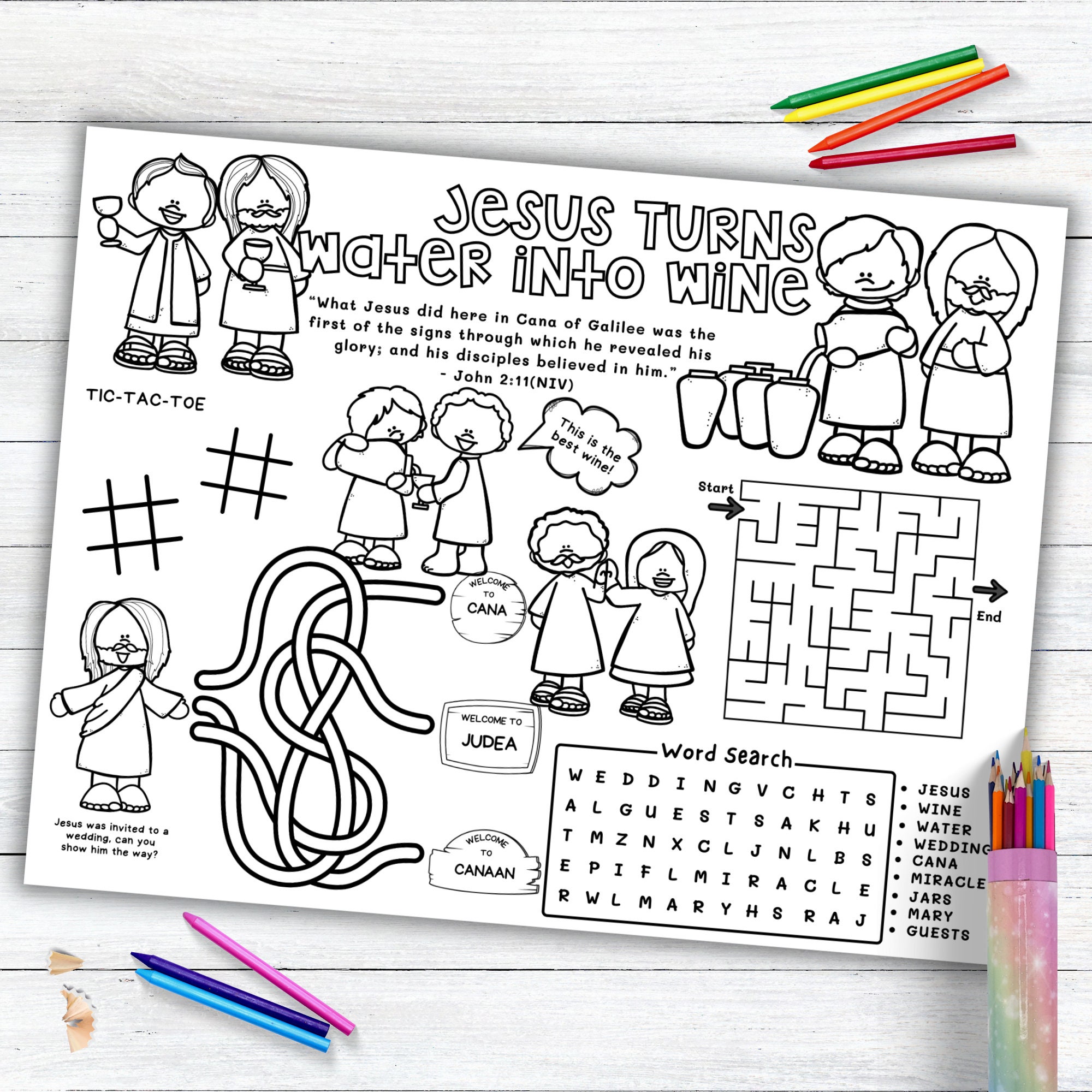 Jesus Turns Water Into Wine Activity Placemat, Jesus' Life Bible Story ...