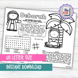 Deborah Activity Placemat, Bible Story Coloring Placemat as Kids ...
