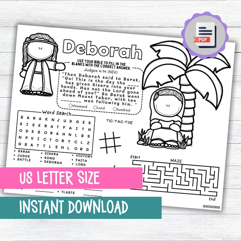Deborah Activity Placemat, Bible Story Coloring Placemat as Kids ...