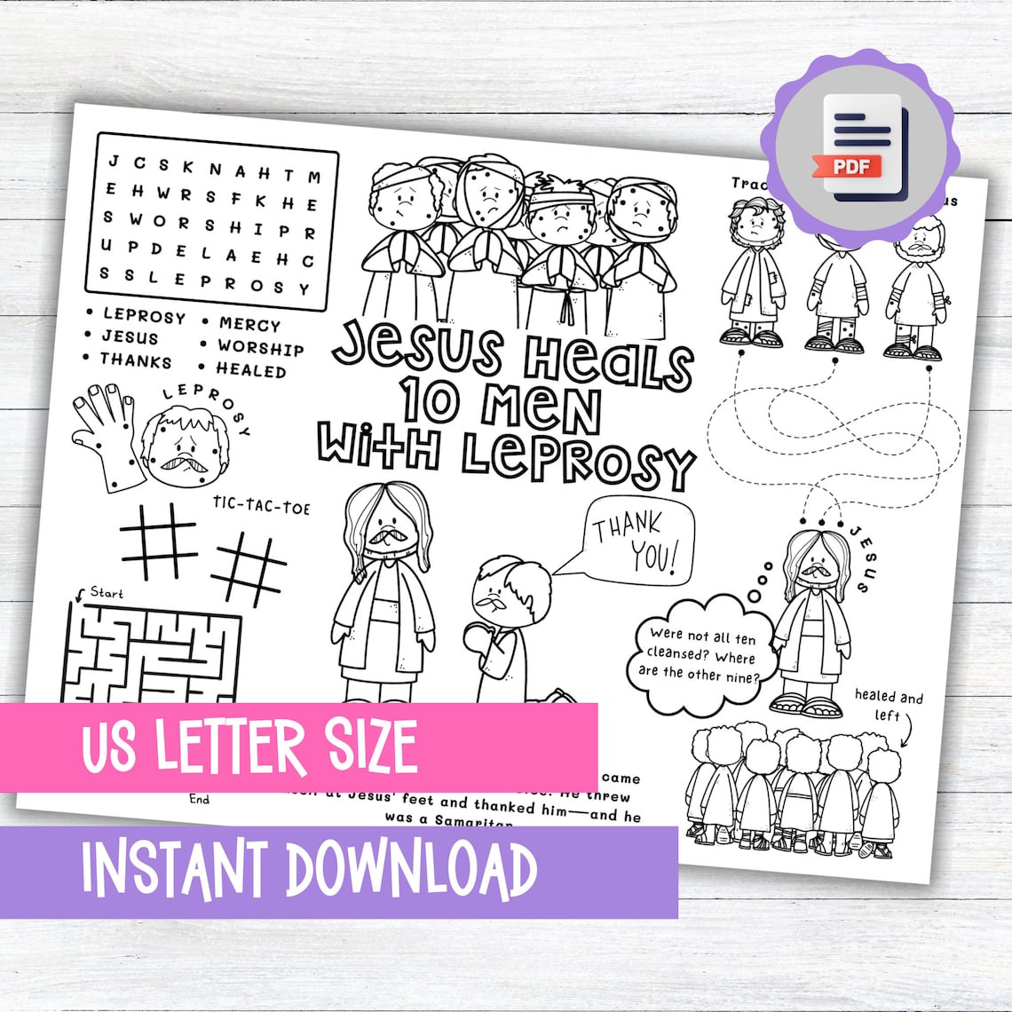 Jesus Heals 10 Lepers Activity Placemat, Life of Jesus Bible Story ...