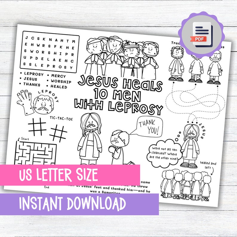 Jesus Heals 10 Lepers Activity Placemat, Life of Jesus Bible Story ...