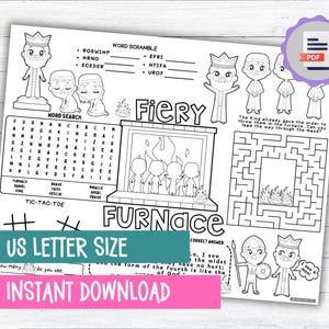 Fiery Furnace Activity Placemat, Story of Shadrach, Meshach Abednego ...