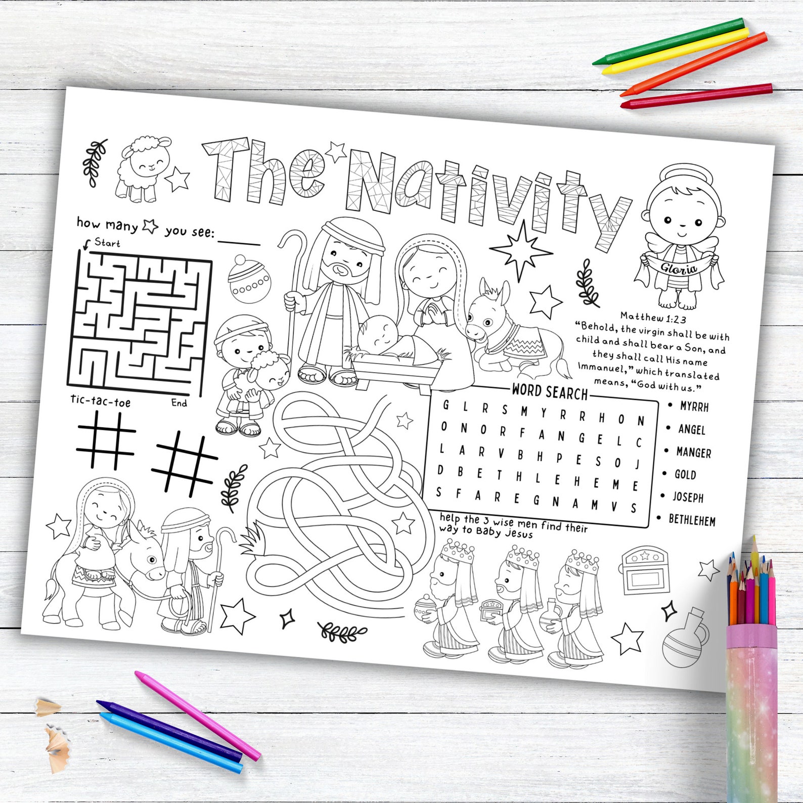 The Nativity Activity Placemat, Christmas Story Bible Story Kids ...
