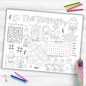 The Nativity Activity Placemat, Christmas Story Bible Story Kids ...