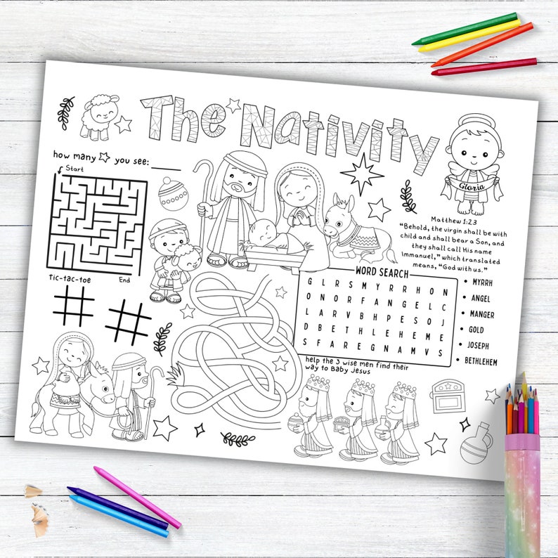 The Nativity Activity Placemat, Christmas Story Bible Story Kids ...