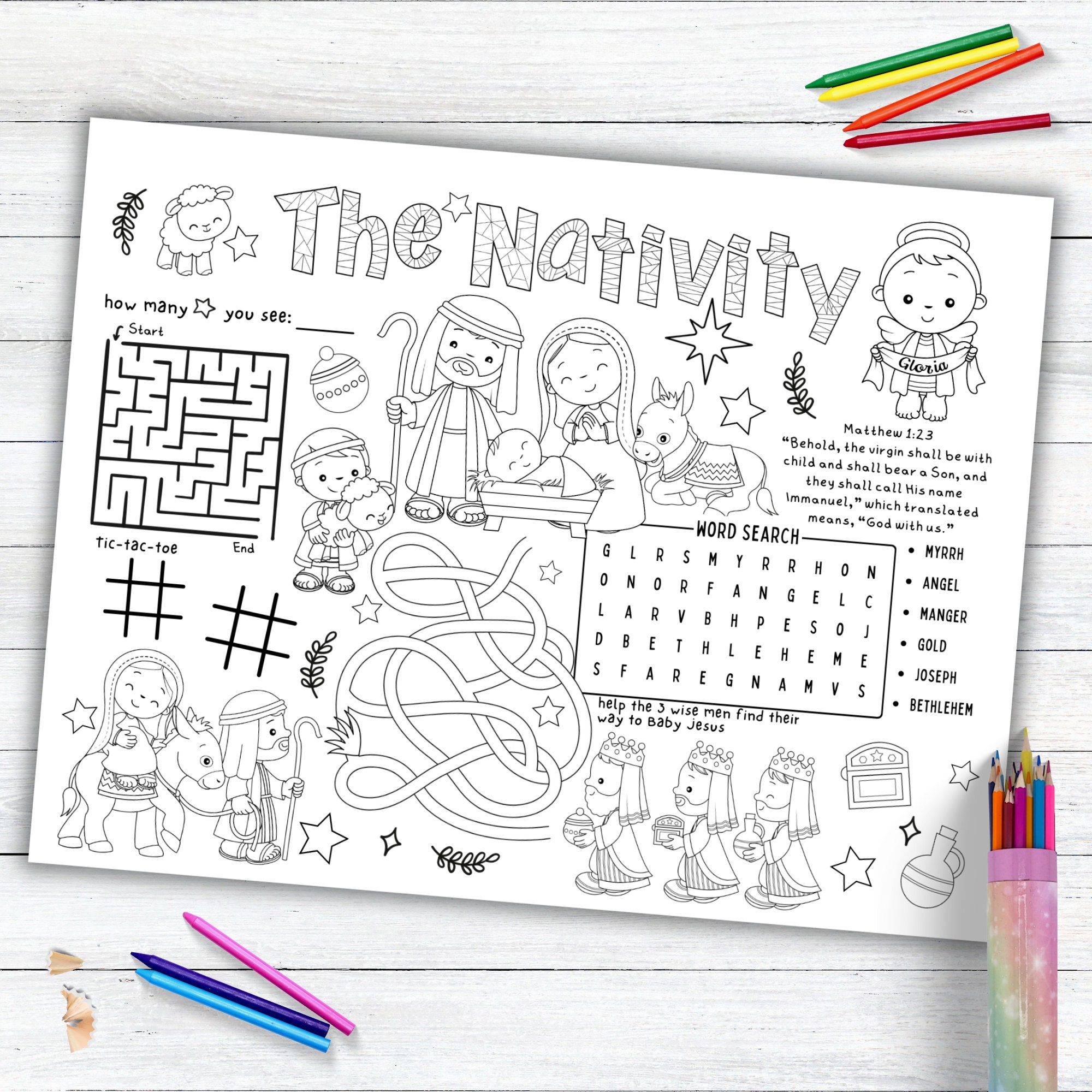 The Nativity Activity Placemat, Christmas Story Bible Story Kids ...