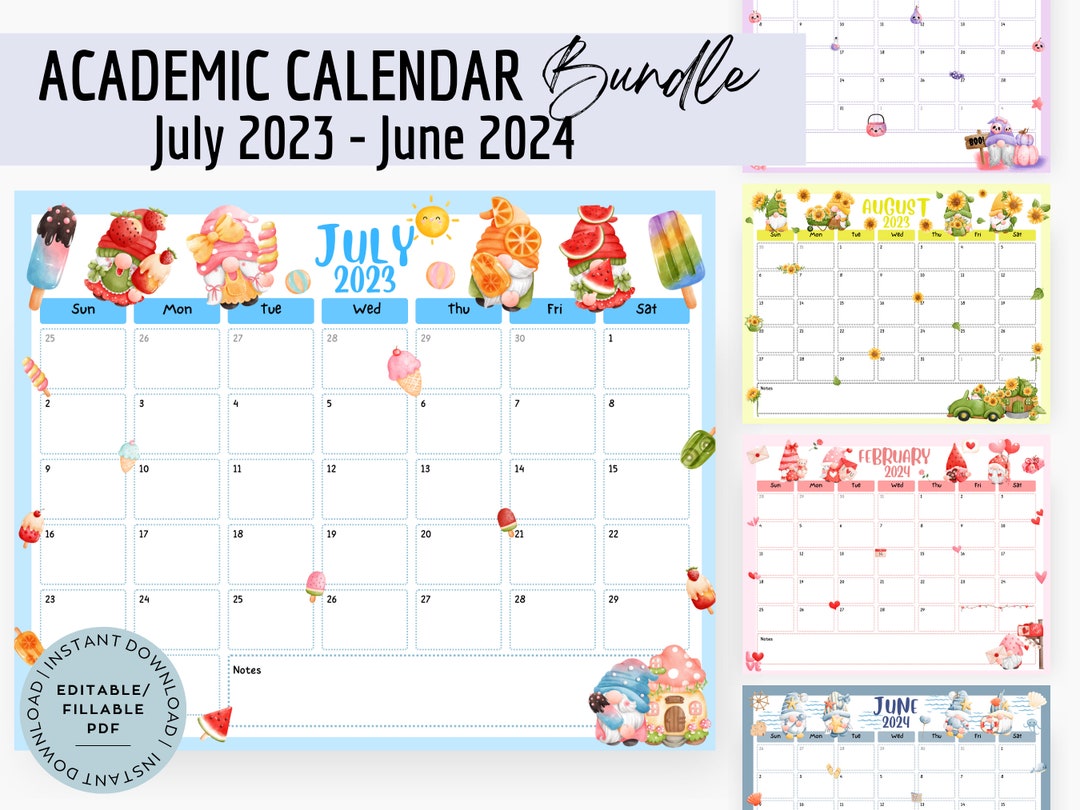 Academic Calendar 2023-2024 Gnome Calendar Editable/fillable - Etsy