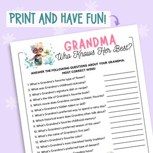 Who Knows Grandma Best? Printable Game - Grandparent's Day Game ...
