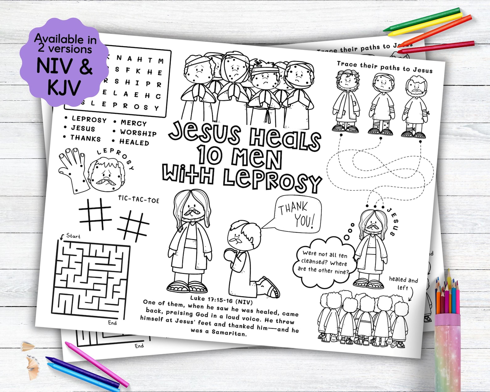 Jesus Heals 10 Lepers Activity Placemat, Life of Jesus Bible Story ...