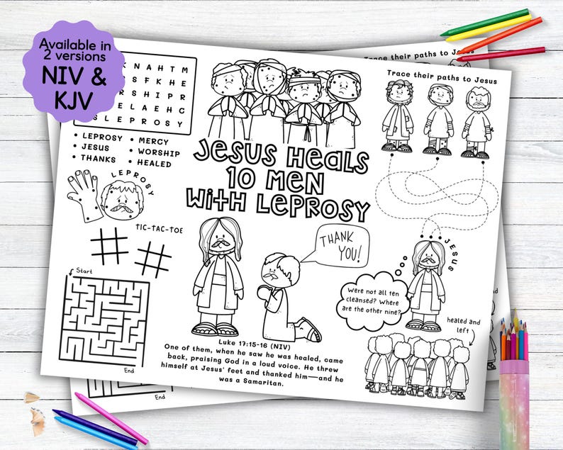 Jesus Heals 10 Lepers Activity Placemat, Life of Jesus Bible Story ...
