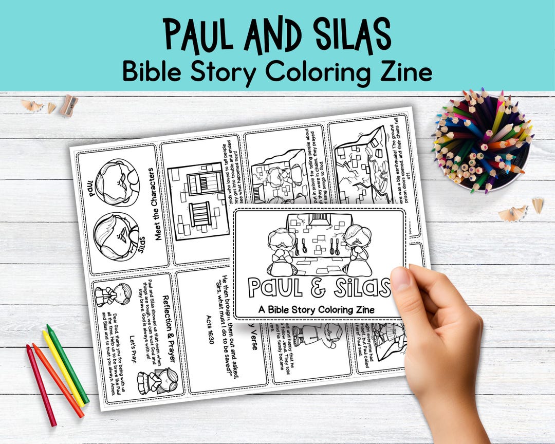 Paul and Silas Bible Story Coloring Zine for Kids | Printable Mini Book ...