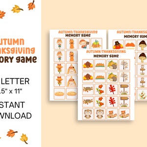 Autumn/thanksgiving Memory Game Printable - Fall Matching Game ...
