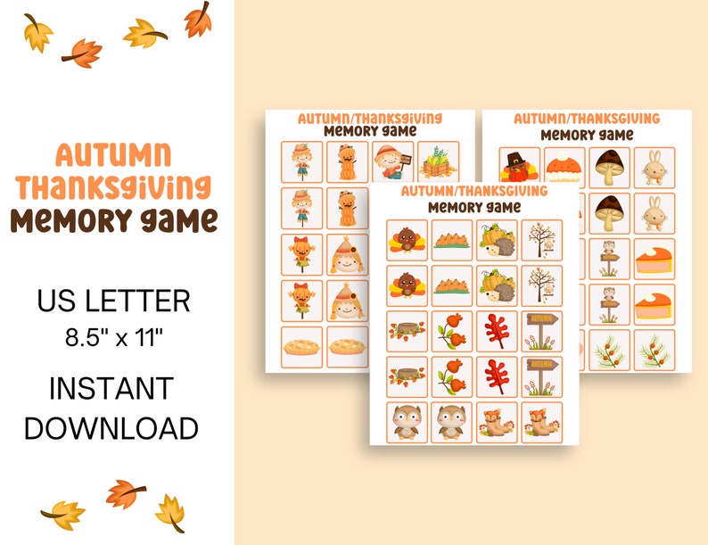 Autumn/thanksgiving Memory Game Printable - Fall Matching Game ...