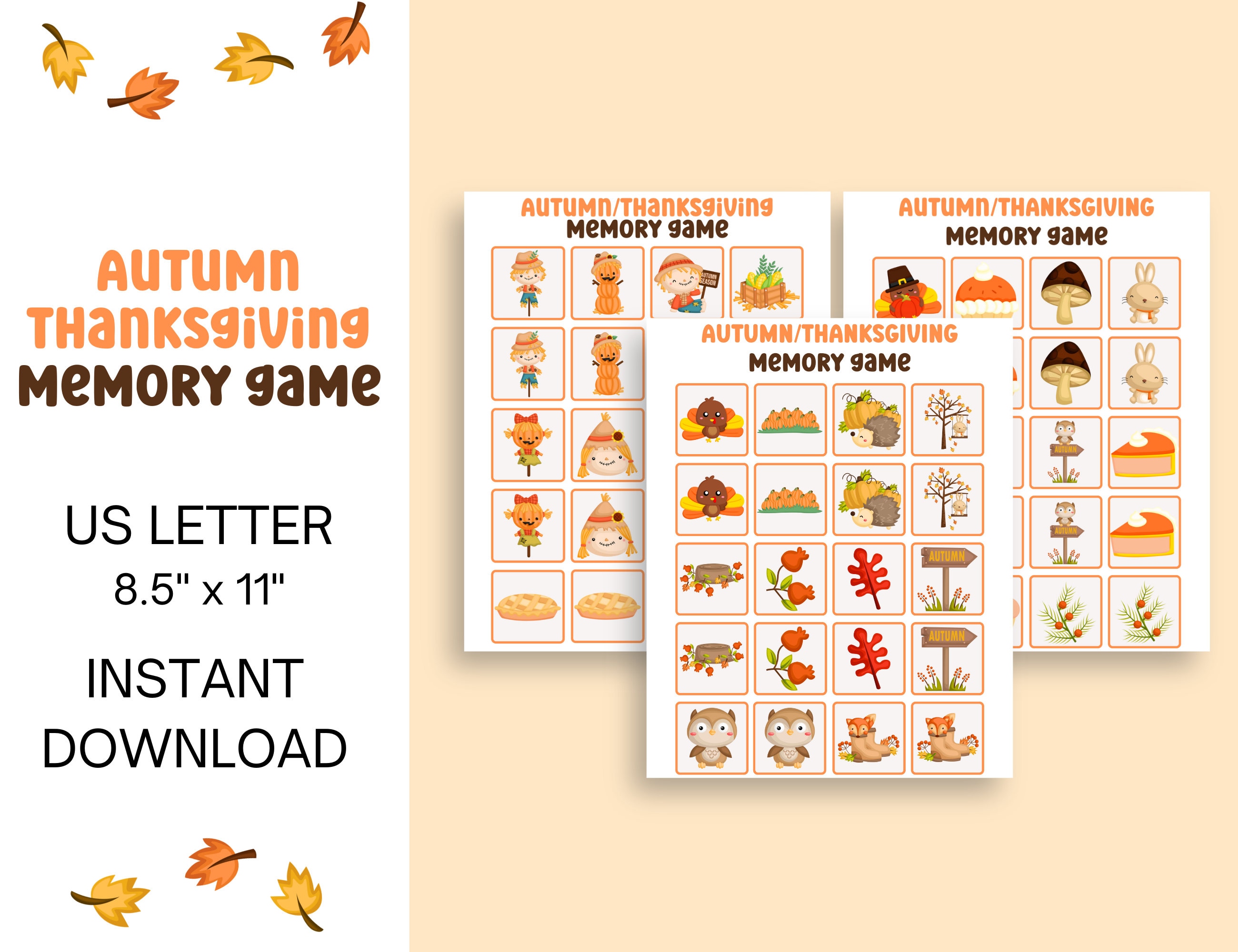 Autumn/thanksgiving Memory Game Printable - Fall Matching Game ...