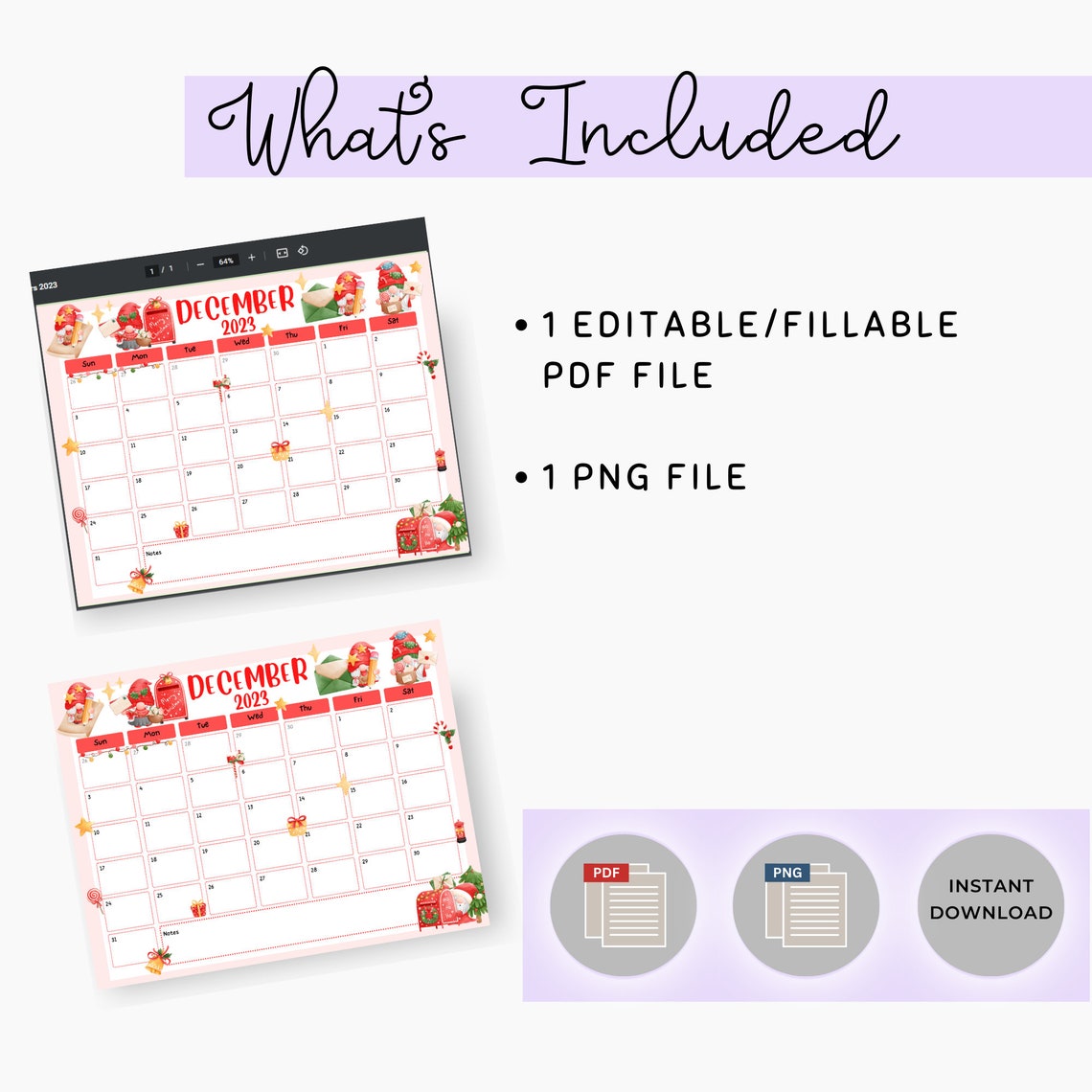 December 2023 Gnome Calendar, Editable Christmas Gnome Monthly Calendar ...