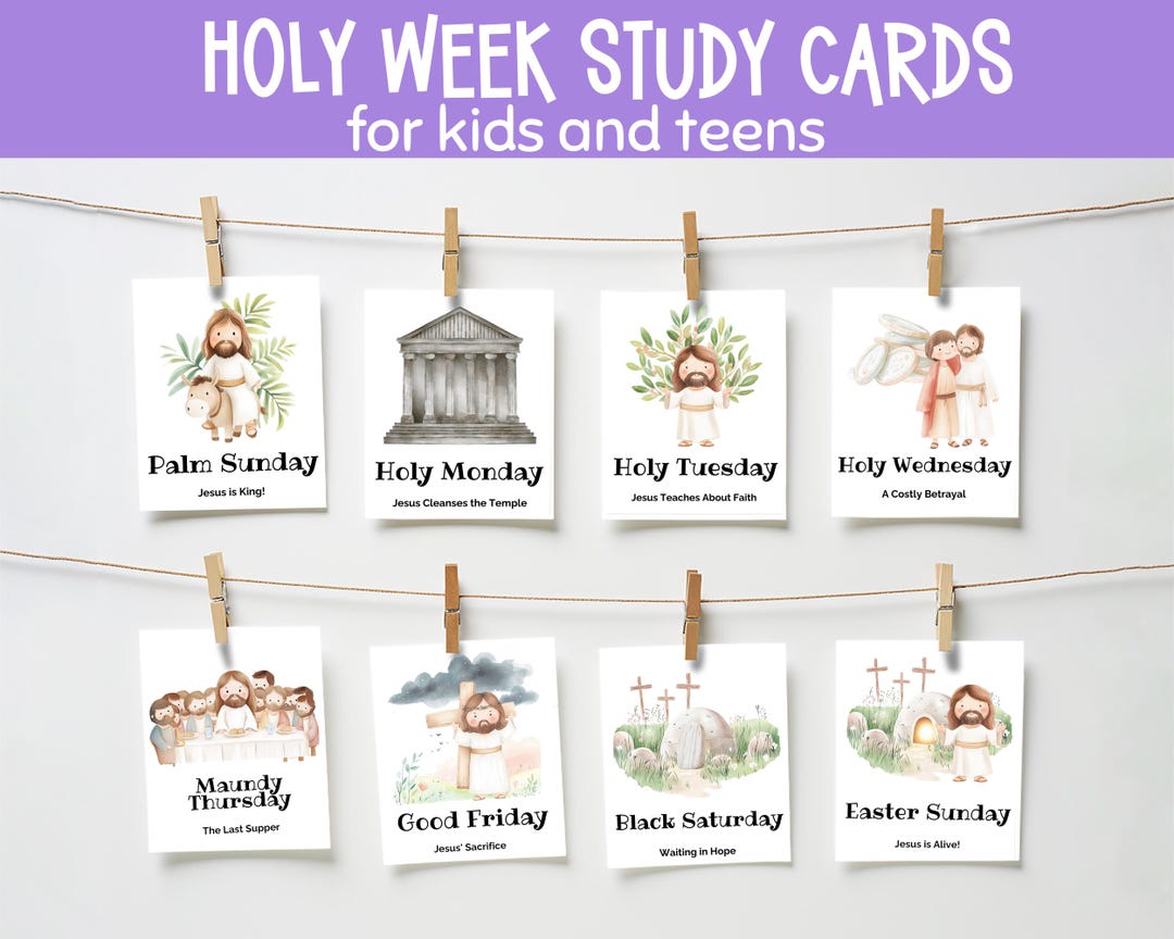 Holy Week Study Cards for Kids and Teens, Easter Week Countdown Perfect ...