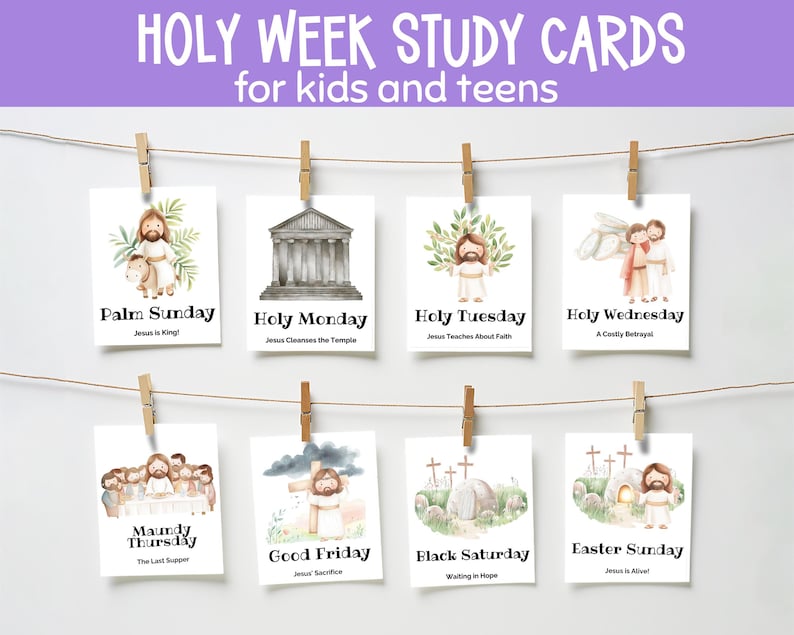 Holy Week Study Cards for Kids and Teens, Easter Week Countdown Perfect ...
