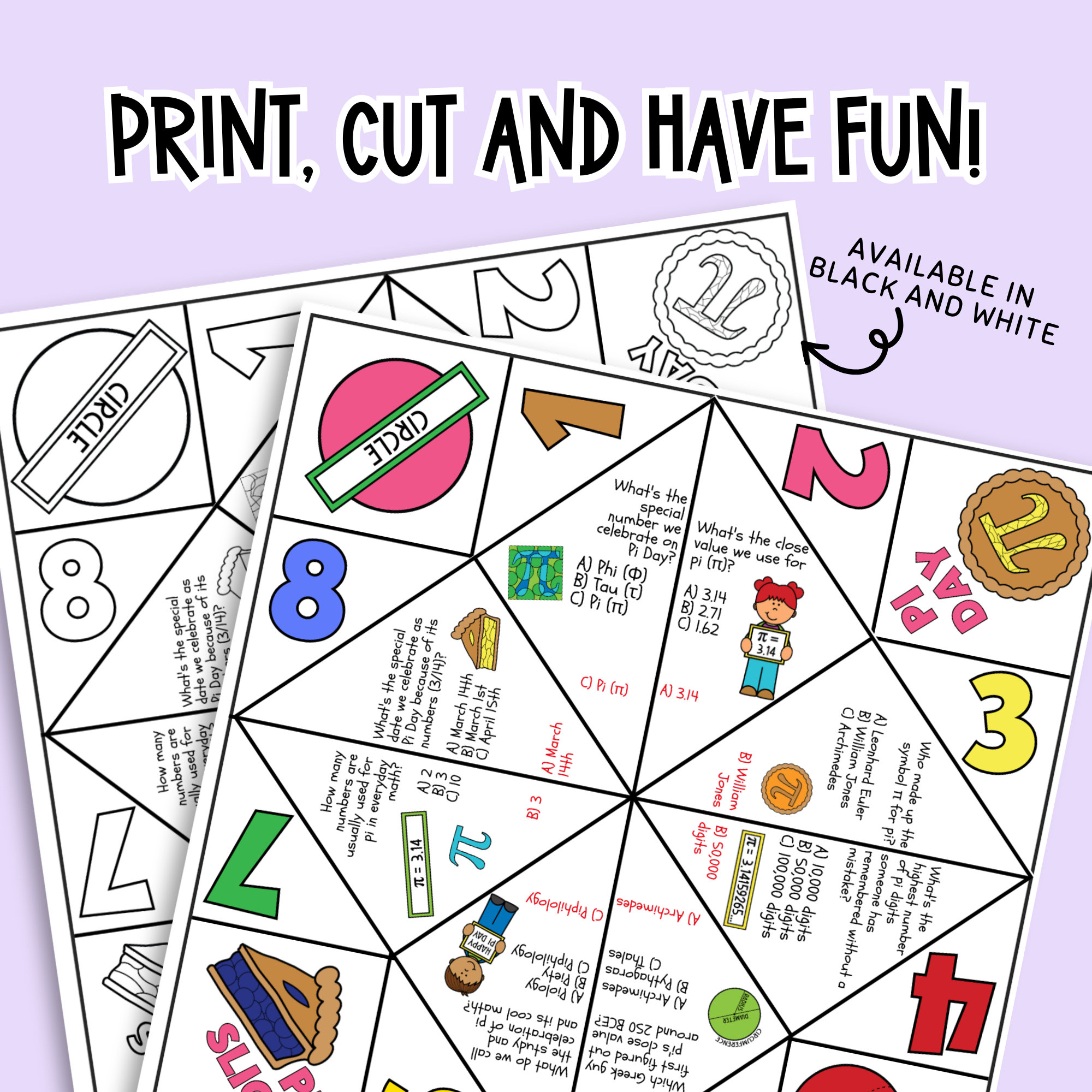 Pi Day Cootie Catcher - Pie Day, March 14 Paper Fortune Teller Game for ...