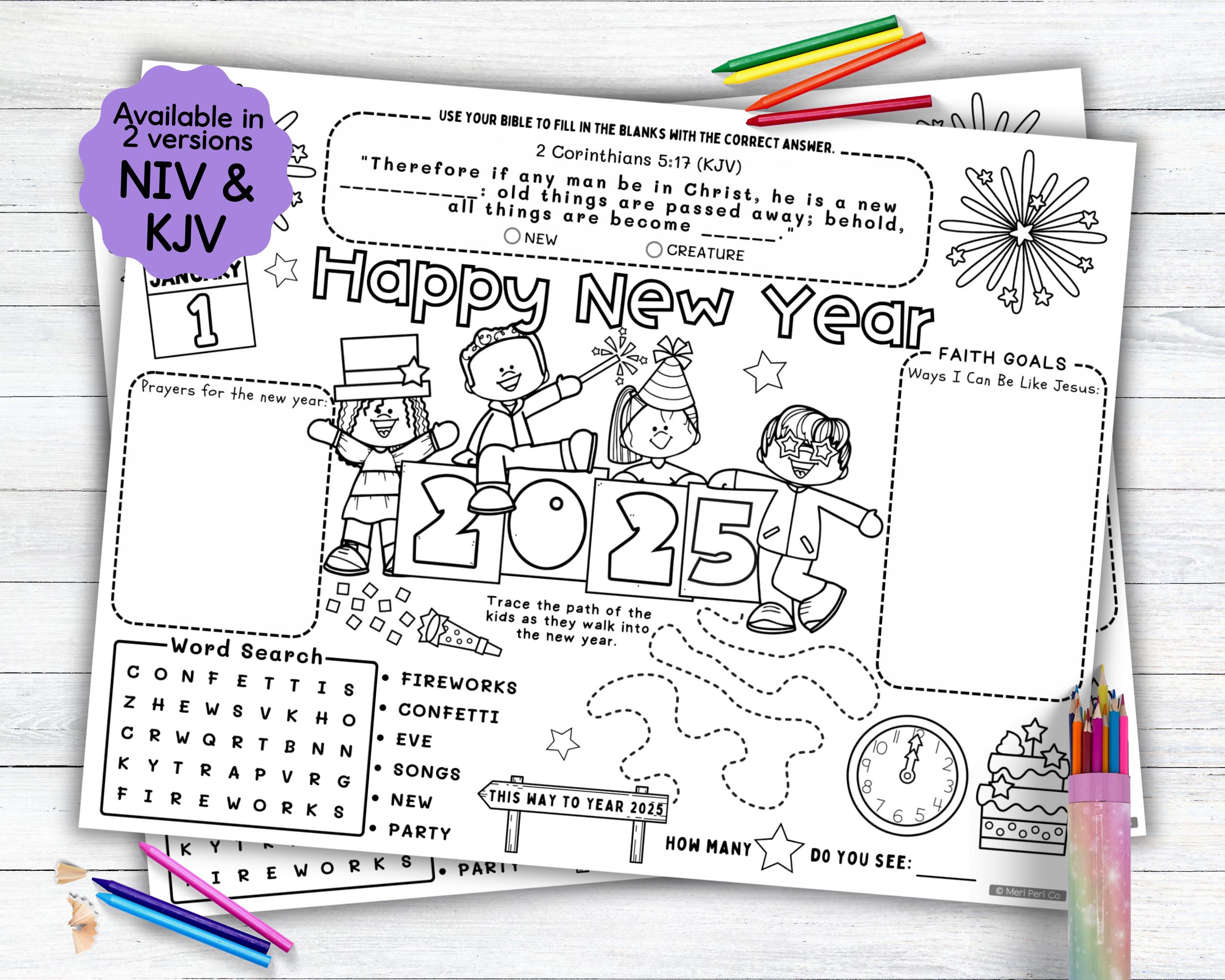 New Year Activity Placemat, Year 2025 Bible-based Coloring Placemat for ...