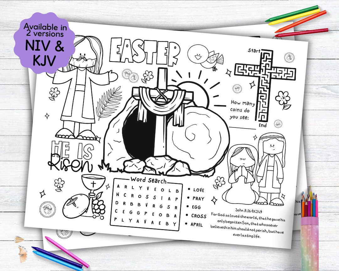 Easter Activity Placemat, Bible Story Coloring Placemat as Kids ...