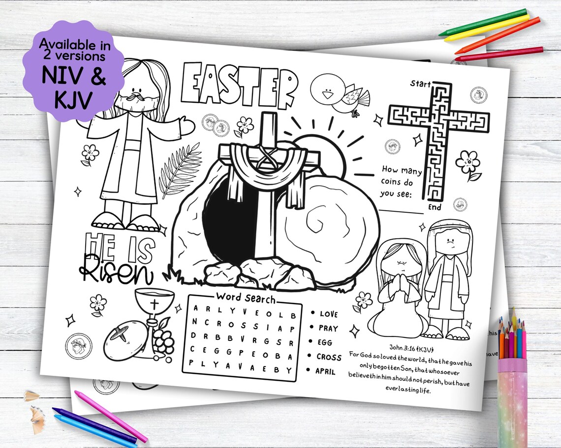 Easter Activity Placemat, Bible Story Coloring Placemat as Kids ...