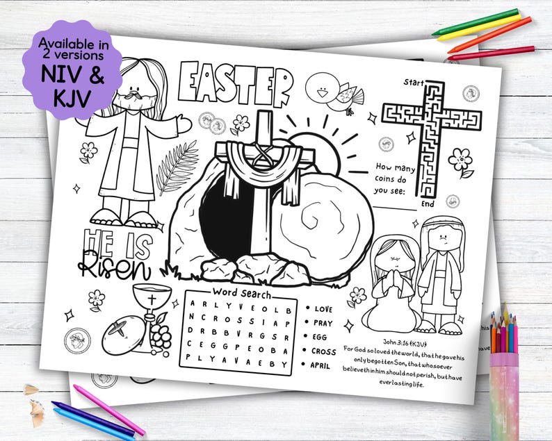 Easter Activity Placemat, Bible Story Coloring Placemat as Kids ...