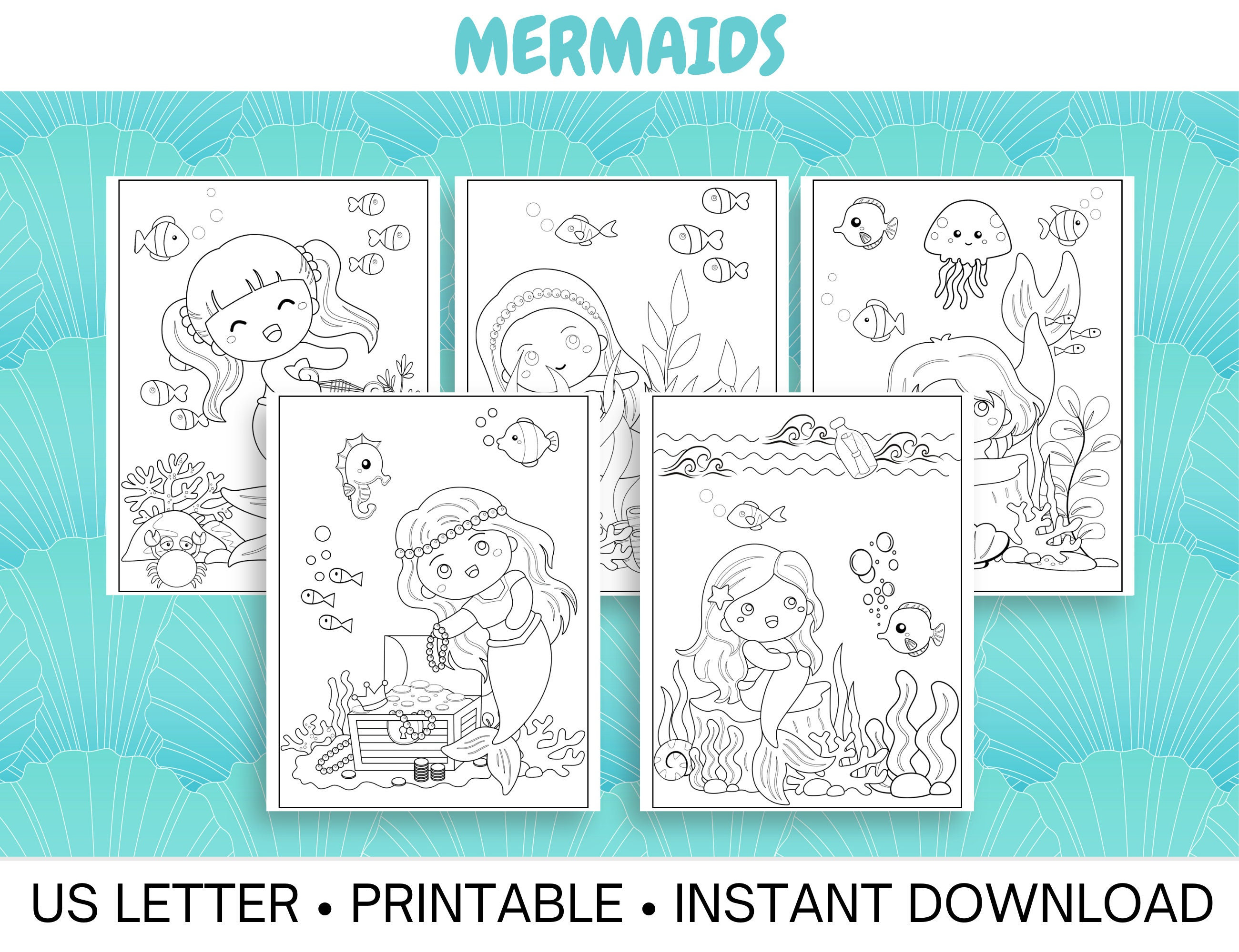 Mermaid Coloring Book Pages Printable Mermaid Coloring Pages for Kids ...