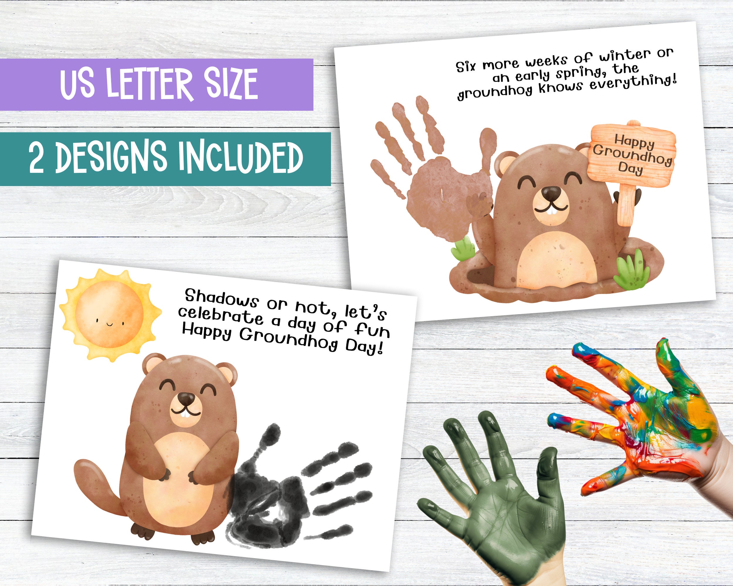 Groundhog Day Handprint Art Craft - Groundhog Day Watercolor Craft for ...