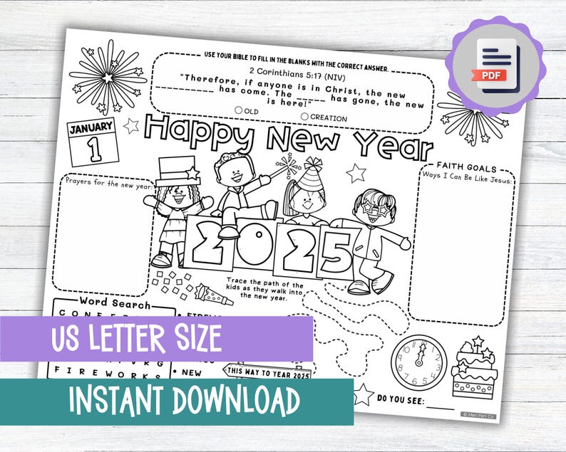 New Year Activity Placemat, Year 2025 Bible-based Coloring Placemat for ...