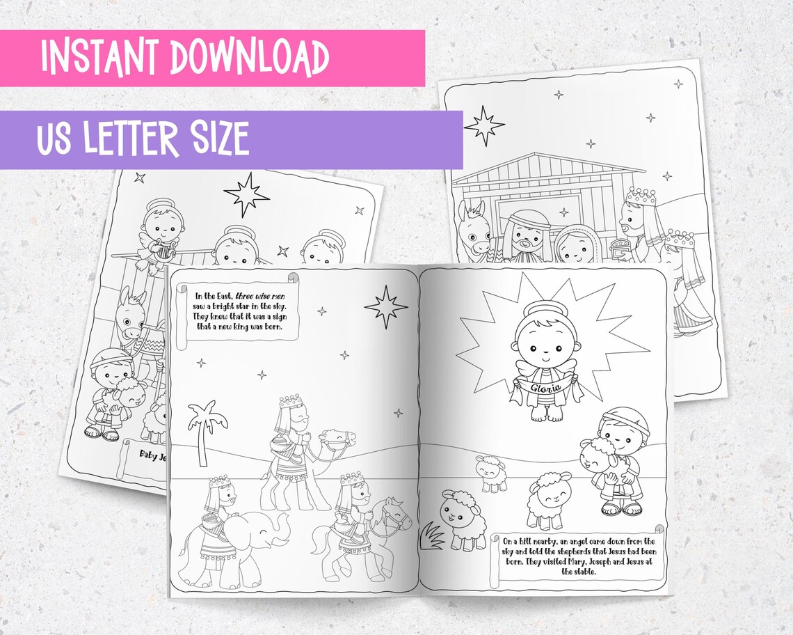Christmas Nativity Coloring and Activity Pages for Kids, PDF, Instant ...