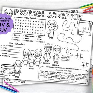 Prophet Jeremiah Activity Placemat, Jeremiah Thrown Bible Story ...