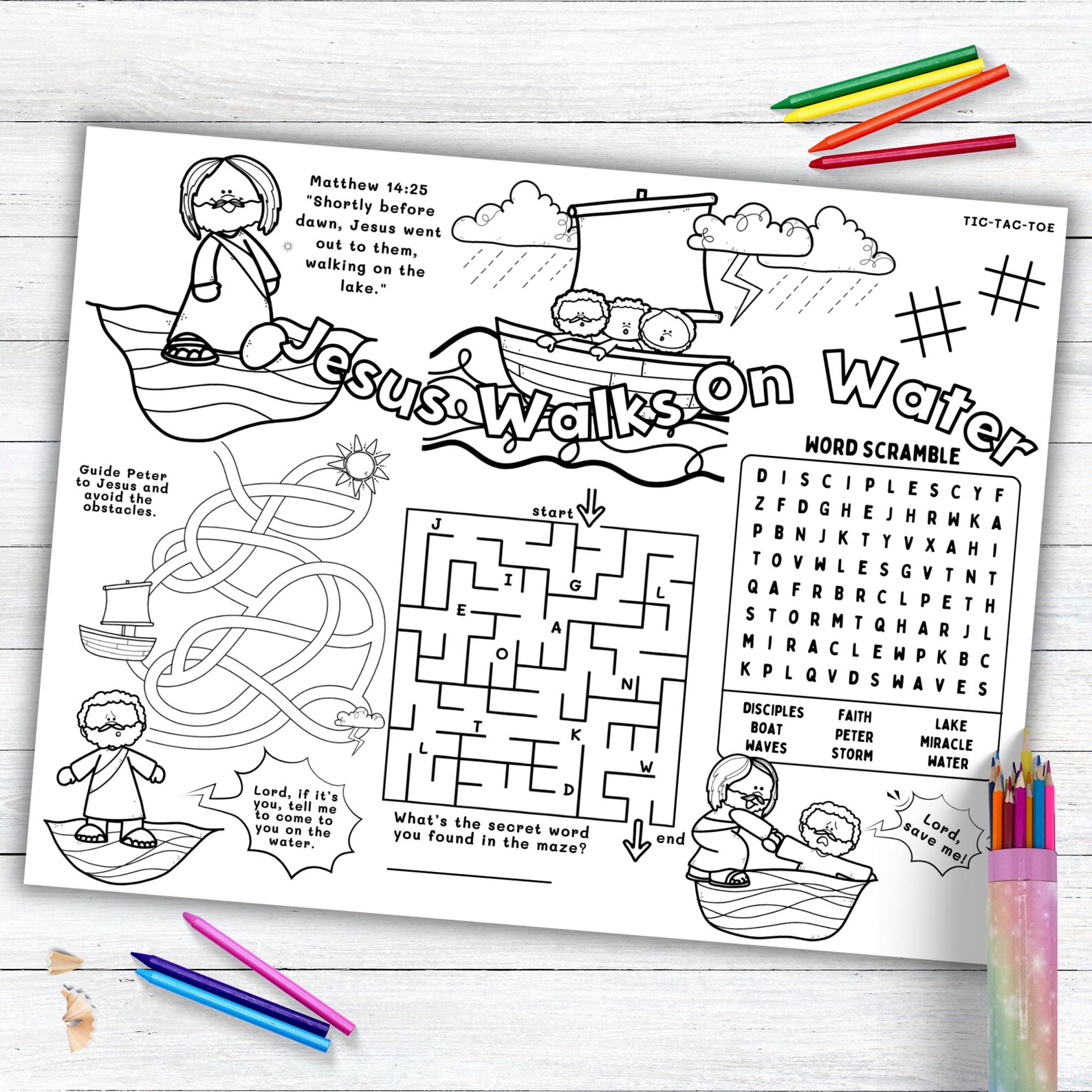 Jesus Walks on Water Activity Placemat, Life of Jesus Bible Story ...