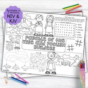 Parable of the Wise & Foolish Builders Activity Placemat, Bible Story ...