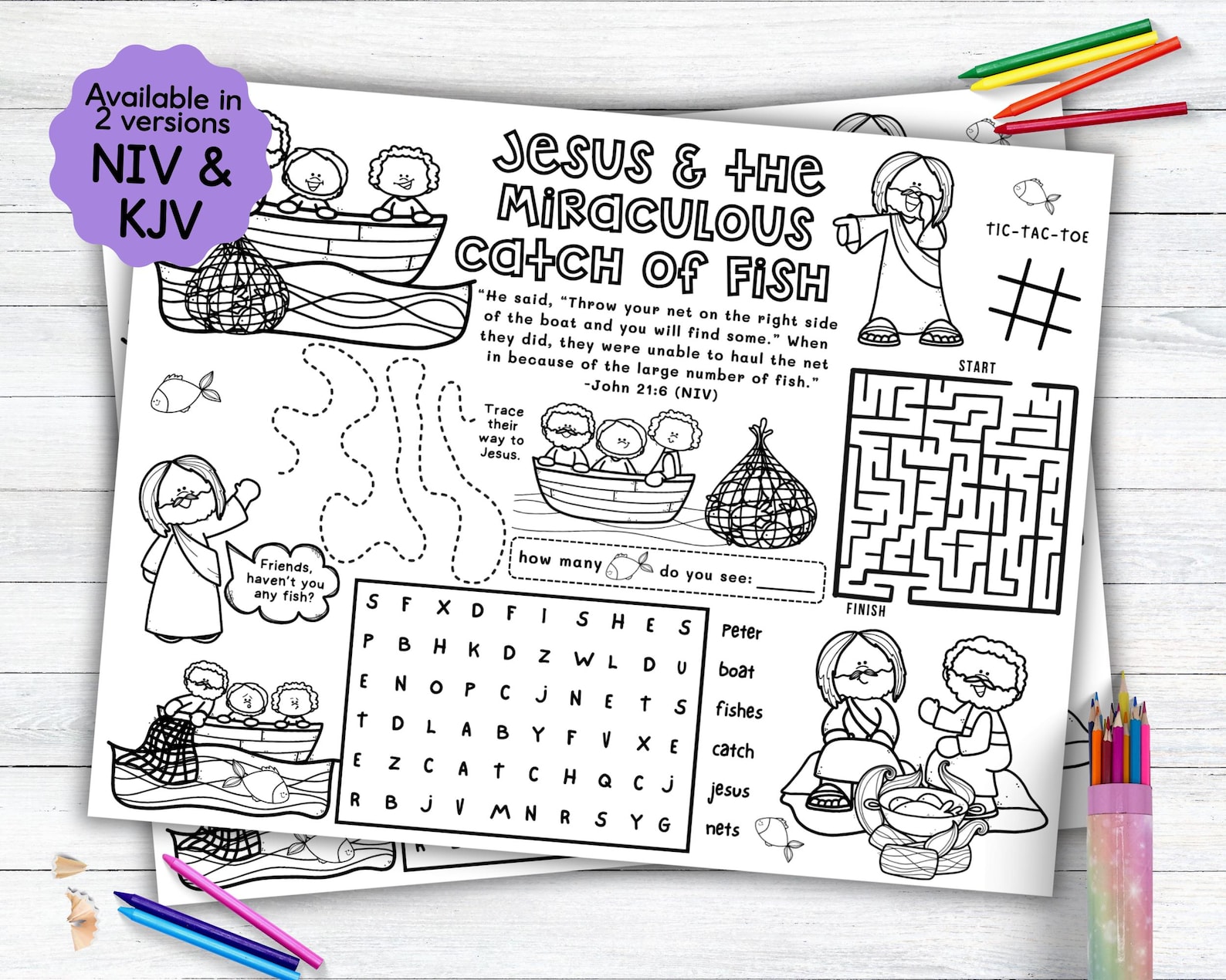 Jesus & Miraculous Catch of Fish Activity Placemat, Jesus Bible Story ...