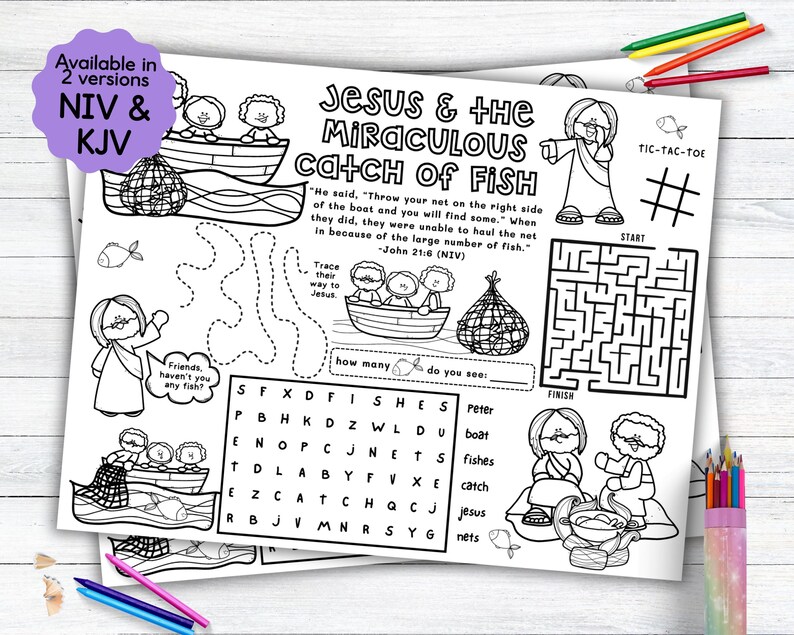 Jesus & Miraculous Catch of Fish Activity Placemat, Jesus Bible Story ...