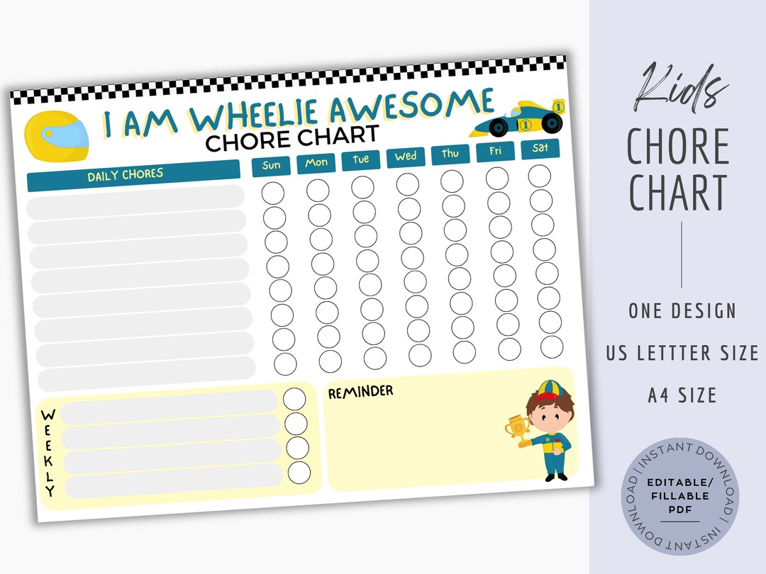 Race Car Themed Chore Chart for Kids - Etsy