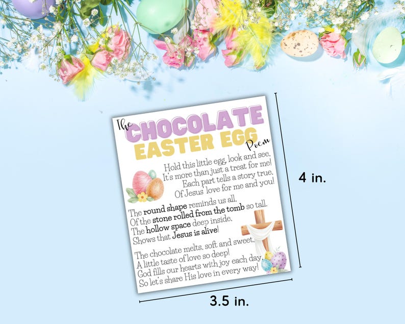 Chocolate Easter Egg Poem Tag – Printable Easter Favor, Easter Sunday ...