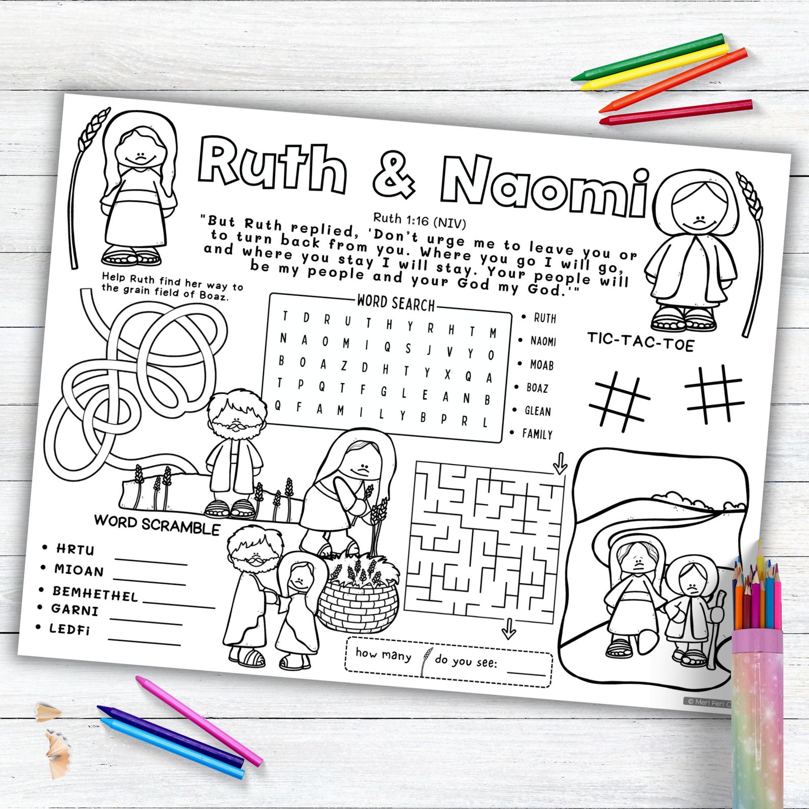 Ruth and Naomi Activity Placemat, Old Testament Bible Story Coloring ...