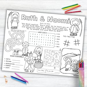 Ruth and Naomi Activity Placemat, Old Testament Bible Story Coloring ...