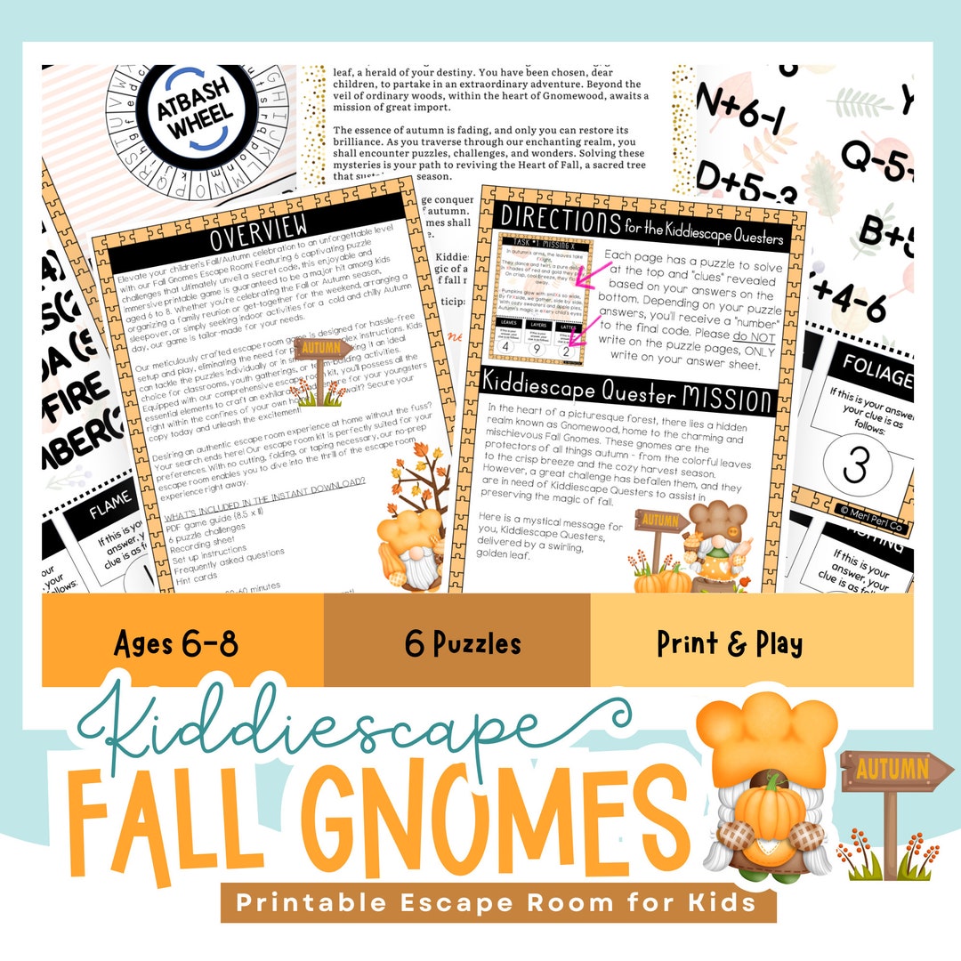 Fall/autumn Gnomes Printable Escape Room for Kids | Fun and Educational ...