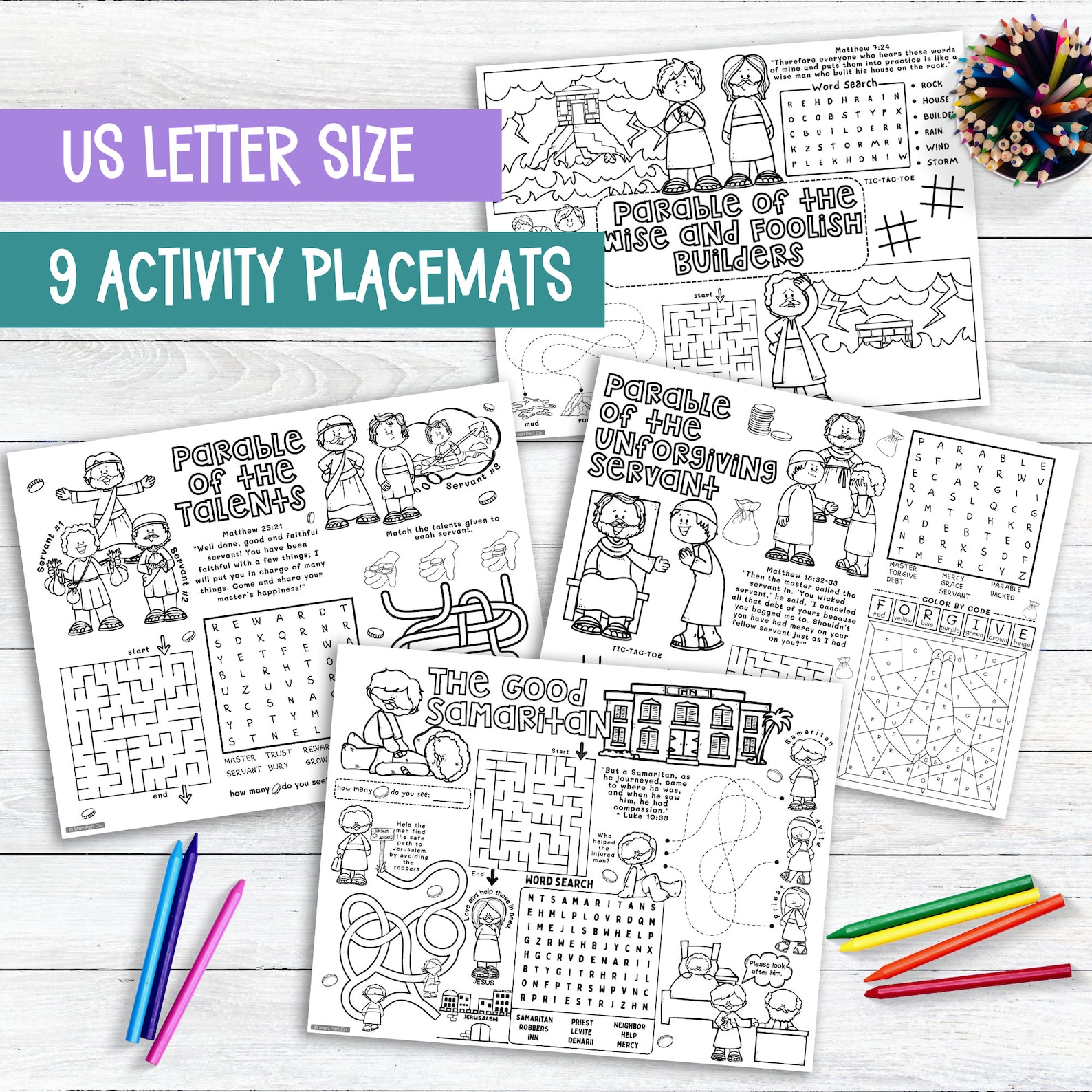 The Parables Bundle Activity Placemat, Parables of Jesus Coloring ...