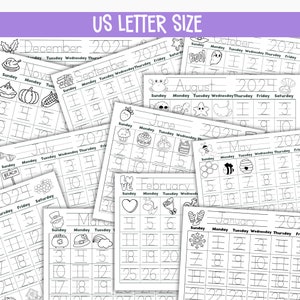 Printable 2024 Traceable Calendar for Kids - Printable Coloring Monthly ...